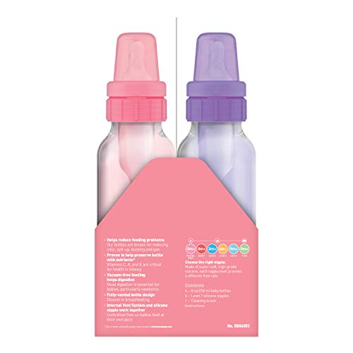 Dr. Brown's Girls' 6 Pack 8 oz. Bottles - 3 (8 oz.) Lavender - 3 (8 oz.) Pink - Natural Flow