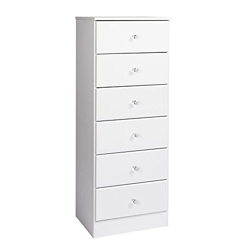 Prepac Astrid 6-Drawer Tall Chest with Acrylic Knobs, White