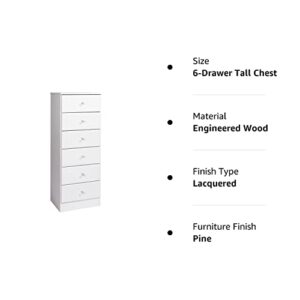 Prepac Astrid 6-Drawer Tall Chest with Acrylic Knobs, White