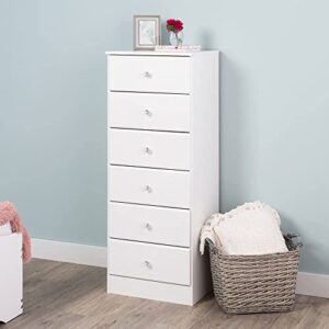 Prepac Astrid 6-Drawer Tall Chest with Acrylic Knobs, White