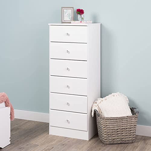 Prepac Astrid 6-Drawer Tall Chest with Acrylic Knobs, White