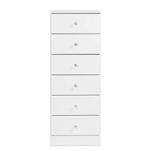 Prepac Astrid 6-Drawer Tall Chest with Acrylic Knobs, White