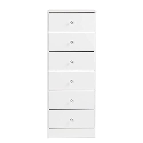 Prepac Astrid 6-Drawer Tall Chest with Acrylic Knobs, White