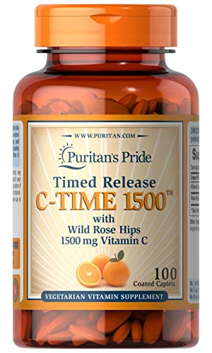 Puritans Pride Vitamin C1500 mg with Rose Hips Timed Release 100 Caplets (2802)