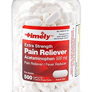 Timely - Extra Strength Pain Relief - Acetaminophen Tablet 500 MG - 500 Count - Compared to the active ingredient in Extra Strength Tylenol - Menstrual Cramps - Common Cold - Minor Pain of Arthritis