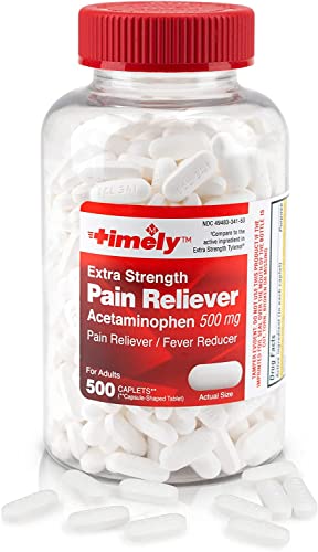 Timely - Extra Strength Pain Relief - Acetaminophen Tablet 500 MG - 500 Count - Compared to the active ingredient in Extra Strength Tylenol - Menstrual Cramps - Common Cold - Minor Pain of Arthritis