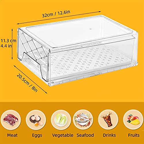 BuonHucs Pantry Organization and Storage, Refrigerator Organizer Bins, Fridge Pull-Out Drawer Containers, Stackable Storage Bins for Kitchen, Cabinet, Closet, Bathroom (2 PACK, 12.6"L x 8"W x 4.4"H)