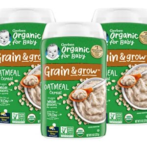 Gerber Organic for Baby 1st Foods Grain & Grow Cereal, Oatmeal Cereal, Made with Whole Grains & Iron, USDA Organic & Non-GMO, 8-Ounce Canister (Pack of 3)