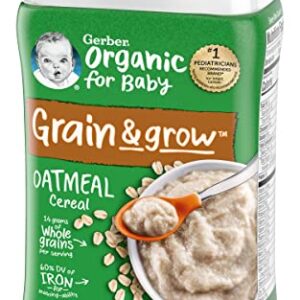 Gerber Organic for Baby 1st Foods Grain & Grow Cereal, Oatmeal Cereal, Made with Whole Grains & Iron, USDA Organic & Non-GMO, 8-Ounce Canister (Pack of 3)