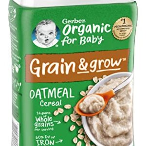 Gerber Organic for Baby 1st Foods Grain & Grow Cereal, Oatmeal Cereal, Made with Whole Grains & Iron, USDA Organic & Non-GMO, 8-Ounce Canister (Pack of 3)