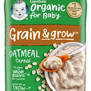 Gerber Organic for Baby 1st Foods Grain & Grow Cereal, Oatmeal Cereal, Made with Whole Grains & Iron, USDA Organic & Non-GMO, 8-Ounce Canister (Pack of 3)