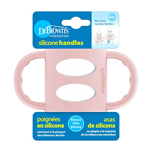 Dr. Brown’s® Milestones™ 100% Silicone Baby Bottle Handles, Narrow, Pink, 1 Pack, 4m+ (Colors May Vary)