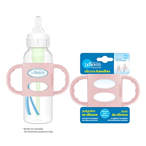 Dr. Brown’s® Milestones™ 100% Silicone Baby Bottle Handles, Narrow, Pink, 1 Pack, 4m+ (Colors May Vary)