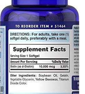 Puritan's Pride Biotin 10,000 mcg 100 Softgels - Pack of 2