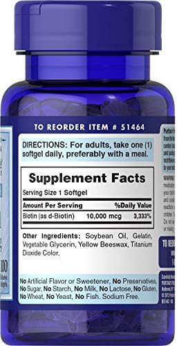 Puritan's Pride Biotin 10,000 mcg 100 Softgels - Pack of 2