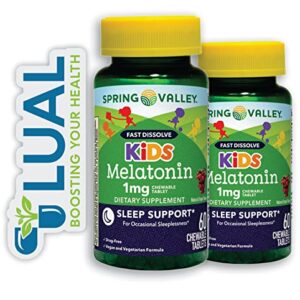 Spring Valley Kids Melatonin Chewable Tablets: 1mg of Natural Sleep Support with Grape Flavor, 60 Count + Luall Fridge Magnet