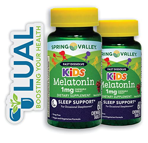 Spring Valley Kids Melatonin Chewable Tablets: 1mg of Natural Sleep Support with Grape Flavor, 60 Count + Luall Fridge Magnet