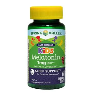 Spring Valley Kids Melatonin Chewable Tablets: 1mg of Natural Sleep Support with Grape Flavor, 60 Count + Luall Fridge Magnet