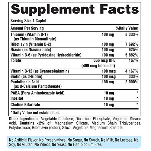 Puritan's Pride -100 Complex Timed Release Supports Energy Metabolism, Caplets, Vitamin B, 250 Count