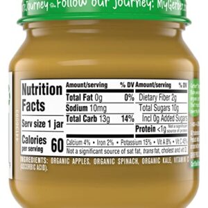 Gerber Organic for Baby 2nd Foods Baby Food Jar, Apple Spinach with Kale, USDA Organic & Non-GMO Pureed Baby Food for Sitters, 4-Ounce Glass Jar (Pack of 6)