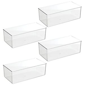 mDesign Long Plastic Drawer Organizer Box, Storage Organizer Bin Container; for Closets, Bedrooms, Use for Leggings, Socks, Ties, Jewelry, Accessories - Lumiere Collection - 4 Pack - Clear