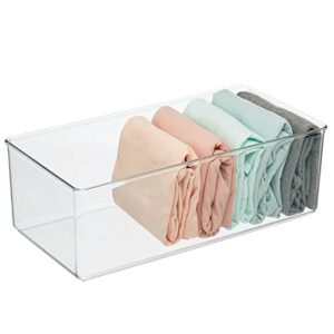 mDesign Long Plastic Drawer Organizer Box, Storage Organizer Bin Container; for Closets, Bedrooms, Use for Leggings, Socks, Ties, Jewelry, Accessories - Lumiere Collection - 4 Pack - Clear