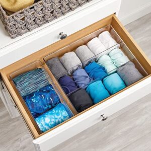 mDesign Long Plastic Drawer Organizer Box, Storage Organizer Bin Container; for Closets, Bedrooms, Use for Leggings, Socks, Ties, Jewelry, Accessories - Lumiere Collection - 4 Pack - Clear