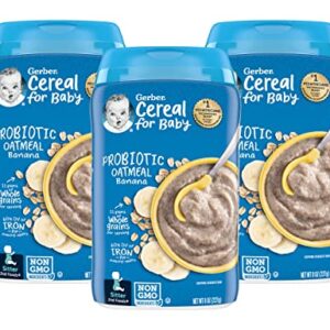 Gerber Cereal for Baby 2nd Foods Cereal, Probiotic Oatmeal Banana Cereal, Made with Whole Grains, Real Fruit & Probiotics, 8-Ounce Canister (Pack of 3)