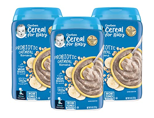 Gerber Cereal for Baby 2nd Foods Cereal, Probiotic Oatmeal Banana Cereal, Made with Whole Grains, Real Fruit & Probiotics, 8-Ounce Canister (Pack of 3)