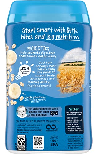 Gerber Cereal for Baby 2nd Foods Cereal, Probiotic Oatmeal Banana Cereal, Made with Whole Grains, Real Fruit & Probiotics, 8-Ounce Canister (Pack of 3)