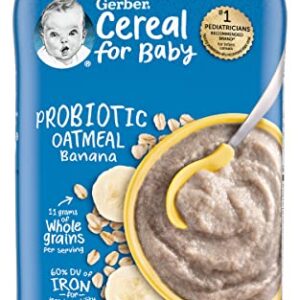 Gerber Cereal for Baby 2nd Foods Cereal, Probiotic Oatmeal Banana Cereal, Made with Whole Grains, Real Fruit & Probiotics, 8-Ounce Canister (Pack of 3)