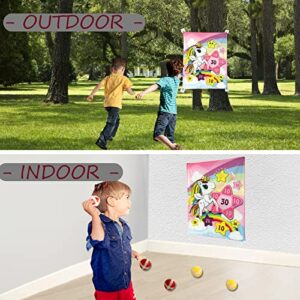 Unicorn Dart Game Set - Throwing Dart Board for Kids with 4 Foam Star Darts and 4 Hook, Indoor/Sport Outdoor Fun Family Game Toys