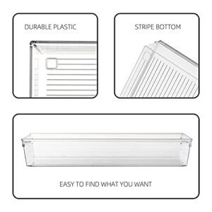 4 Pack 12"x 6" Large Size Clear Plastic Desk Drawer Organizer Tray Bathroom Office Kitchen Utensils Silverware Gadgets Dividers Desk Drawer Storage Bins Container for Dresser Cosmetic Makeup