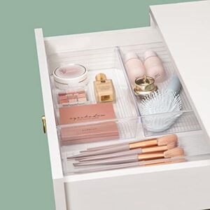 4 Pack 12"x 6" Large Size Clear Plastic Desk Drawer Organizer Tray Bathroom Office Kitchen Utensils Silverware Gadgets Dividers Desk Drawer Storage Bins Container for Dresser Cosmetic Makeup