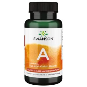 swanson vitamin a 10,000 iu (3,000 mcg rae) natural nourishment for bone, skin health, vision support & immune system function – high absorption vitamin a 250 softgels