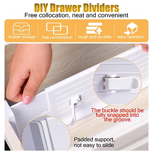 Drawer Dividers Organizer, Adjustable Drawer Dividers for Clothes, Drawer Separators, Expandable Drawer Organizer from 10.6-18" for dresser organizer, kitchen utensils,Socks, Office, Bathroom, 4 Pack