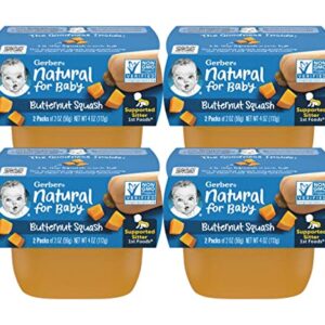 Gerber Natural for Baby 1st Foods Baby Food Tubs, Butternut Squash, Non-GMO Pureed Baby Food, Made with Natural Vegetables, 2 - 2 OZ Tubs/Pack (Pack of 4)