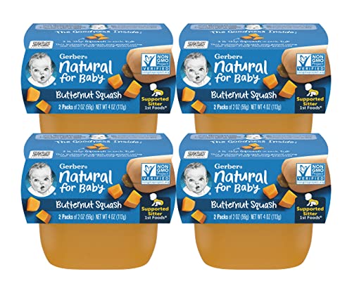 Gerber Natural for Baby 1st Foods Baby Food Tubs, Butternut Squash, Non-GMO Pureed Baby Food, Made with Natural Vegetables, 2 - 2 OZ Tubs/Pack (Pack of 4)