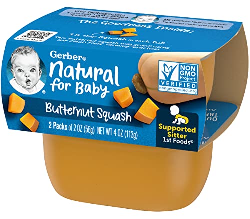 Gerber Natural for Baby 1st Foods Baby Food Tubs, Butternut Squash, Non-GMO Pureed Baby Food, Made with Natural Vegetables, 2 - 2 OZ Tubs/Pack (Pack of 4)