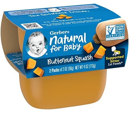 Gerber Natural for Baby 1st Foods Baby Food Tubs, Butternut Squash, Non-GMO Pureed Baby Food, Made with Natural Vegetables, 2 - 2 OZ Tubs/Pack (Pack of 4)