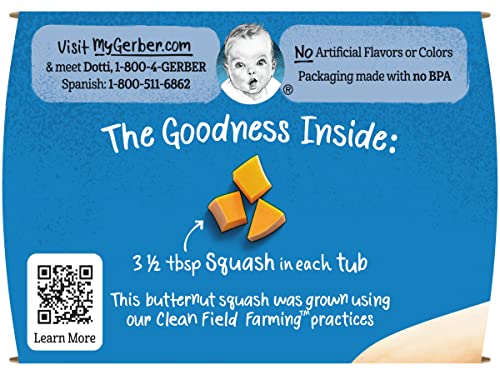 Gerber Natural for Baby 1st Foods Baby Food Tubs, Butternut Squash, Non-GMO Pureed Baby Food, Made with Natural Vegetables, 2 - 2 OZ Tubs/Pack (Pack of 4)