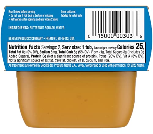 Gerber Natural for Baby 1st Foods Baby Food Tubs, Butternut Squash, Non-GMO Pureed Baby Food, Made with Natural Vegetables, 2 - 2 OZ Tubs/Pack (Pack of 4)