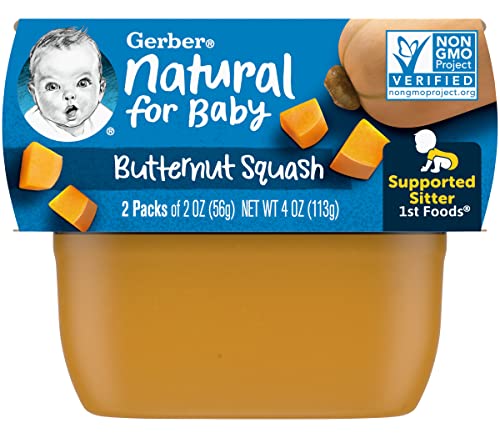 Gerber Natural for Baby 1st Foods Baby Food Tubs, Butternut Squash, Non-GMO Pureed Baby Food, Made with Natural Vegetables, 2 - 2 OZ Tubs/Pack (Pack of 4)