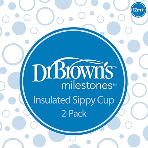 Dr. Brown’s Milestones Hard Spout Insulated Sippy Cup with Handles, Blue, 10 oz, 2 Pack, 12m+