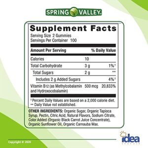 Vitamin B12 Organic Vegetarian Gummies, Metabolism Support with Methylcobalamin by Spring Valley, 500 mcg, 200 Ct (2 Pack) + “Vitamins & Minerals -  A to Z - Better Idea Guide©”