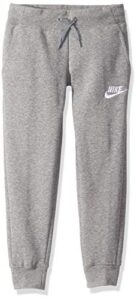 nike girl’s nsw pe pant, carbon heather/white, large