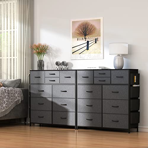 Lulive 10 Drawer Dresser, Chest of Drawers for Bedroom with Side Pockets and Hooks, Fabric Storage Dresser, Sturdy Steel Frame, Wood Top, Organizer Unit for Nursery, Hallway, Closet (Dark Grey)