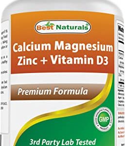 Best Naturals Calcium Magnesium Zinc with Vitamin D3, 300 Tablets - Calcium 1000 mg, Magnesium 400 mg, Zinc 25 mg & D3 600 IU per Serving (3 Tablets)