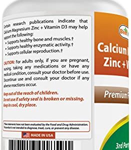 Best Naturals Calcium Magnesium Zinc with Vitamin D3, 300 Tablets - Calcium 1000 mg, Magnesium 400 mg, Zinc 25 mg & D3 600 IU per Serving (3 Tablets)