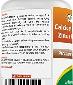 Best Naturals Calcium Magnesium Zinc with Vitamin D3, 300 Tablets - Calcium 1000 mg, Magnesium 400 mg, Zinc 25 mg & D3 600 IU per Serving (3 Tablets)